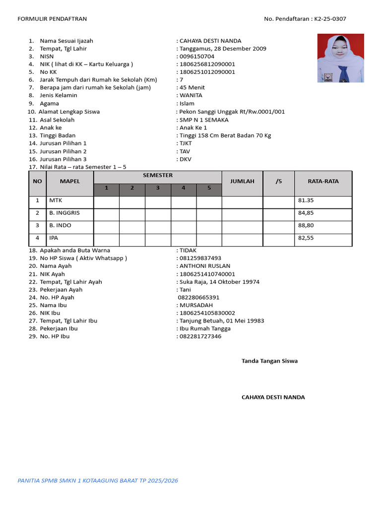 Cahaya Desti Nanda Bukti Pendaftaran | PDF