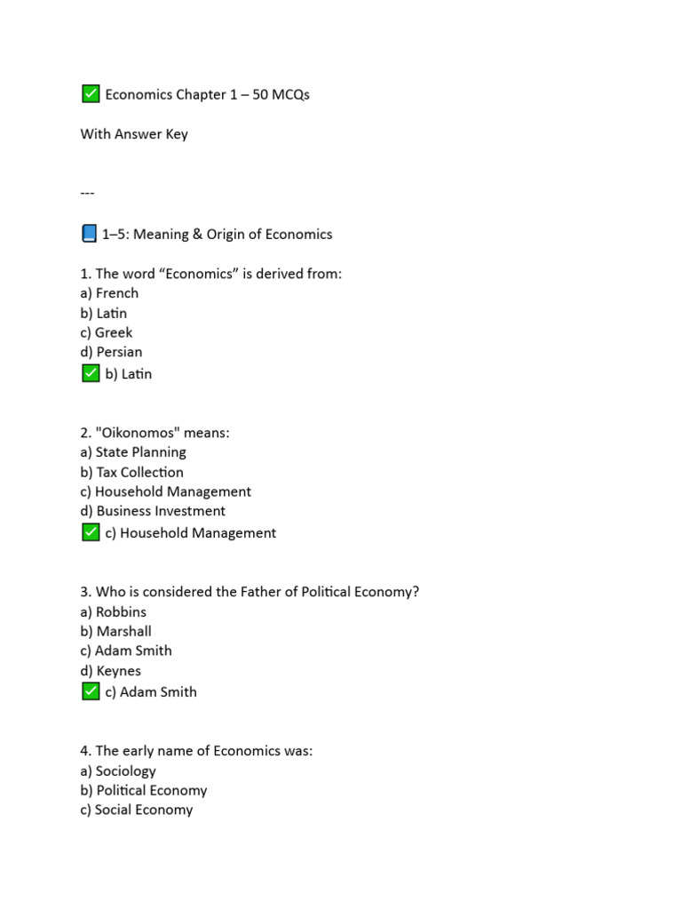 ECONOMICS CHP 1 MCQS Sort QA | PDF | Economics | Microeconomics