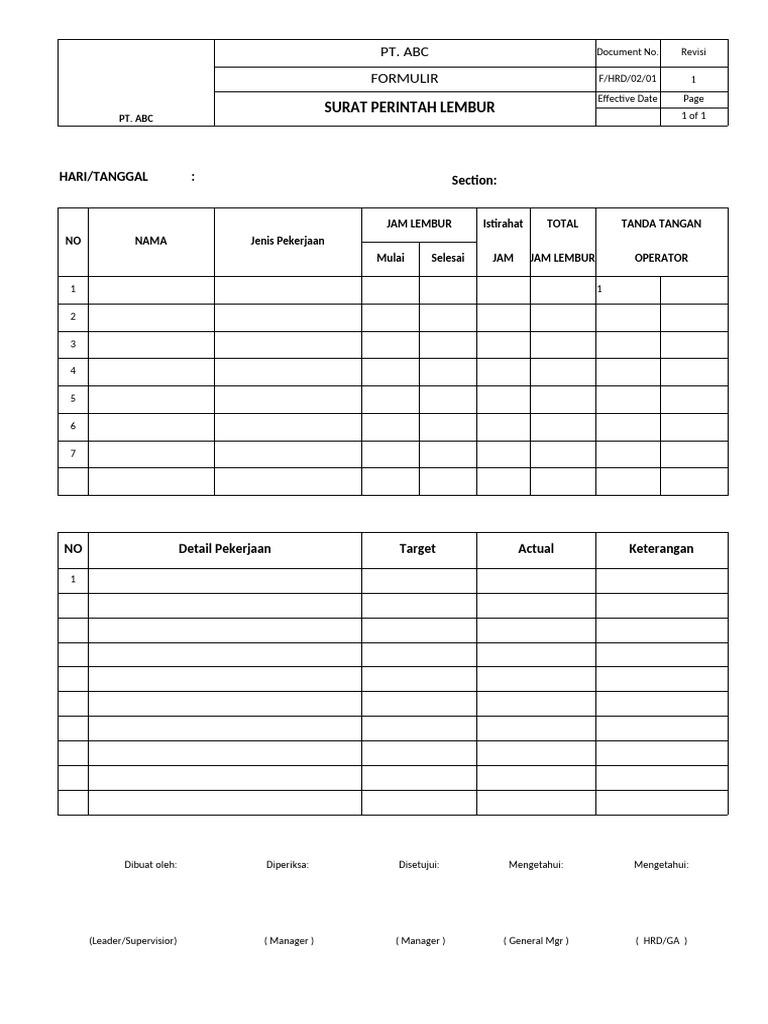 Form Lembur | PDF
