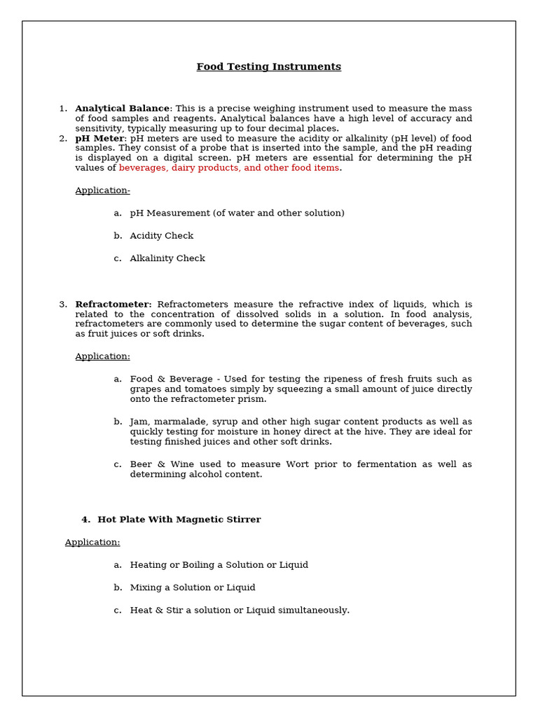 Food Testing Instruments | PDF | Drink | Ph