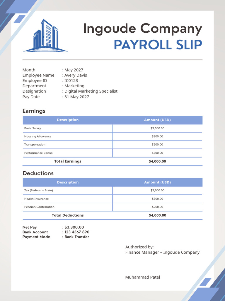Blue and White Modern Payroll Slip A4 Document - 20250707 - 093547 ...
