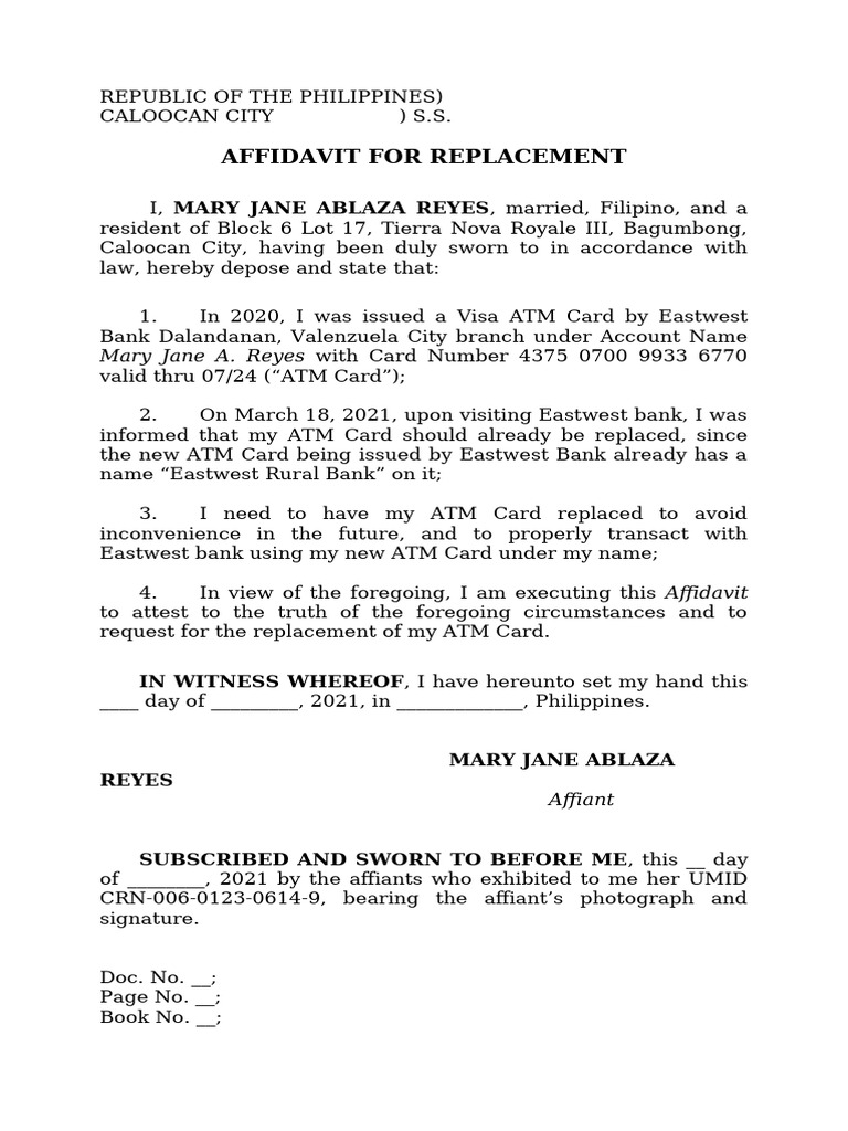 Affidavit For Replacement | PDF