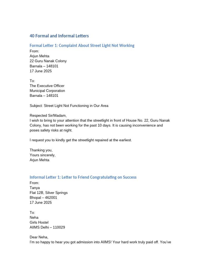 40 Formal and Informal Letters | PDF