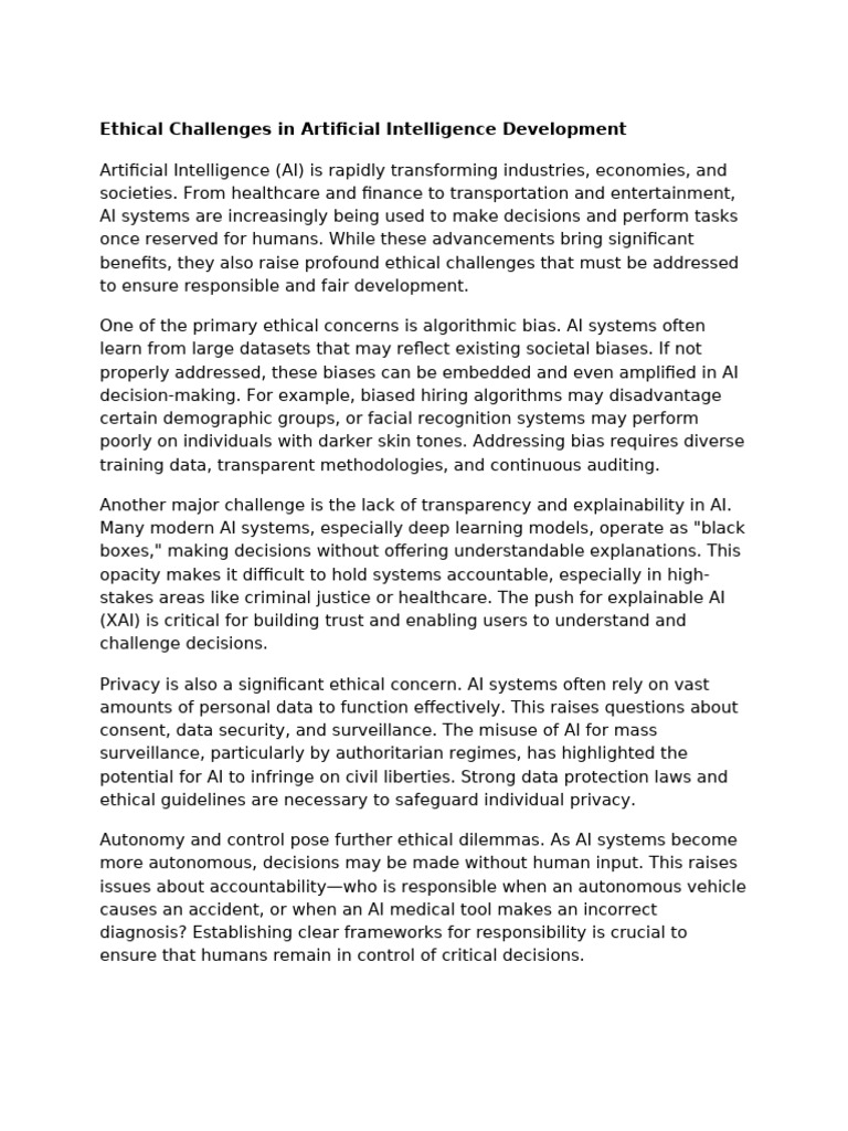 Ethical Issues in AI Development | PDF | Artificial Intelligence ...
