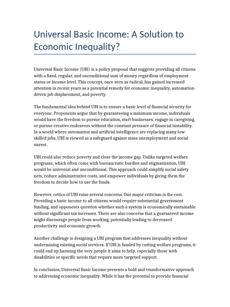 Universal Basic Income A Solution To Economic Inequality | PDF | Income ...