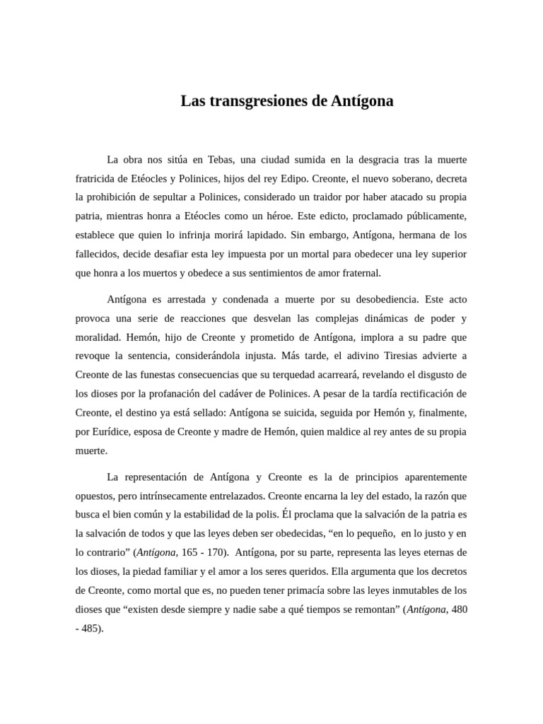 Antígona: Transgresiones de Género y Familia | PDF | Mitología tebana ...