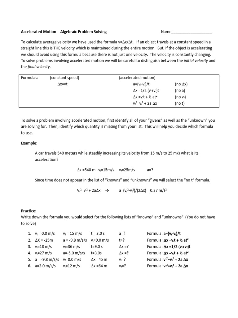 Kinematics Accelerated Motion Answers | PDF | Force | Velocity