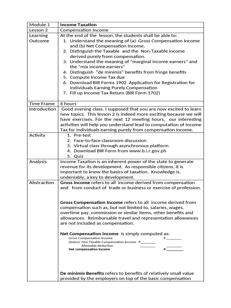 Compensation Income Tax Basics | PDF | Income | Taxes