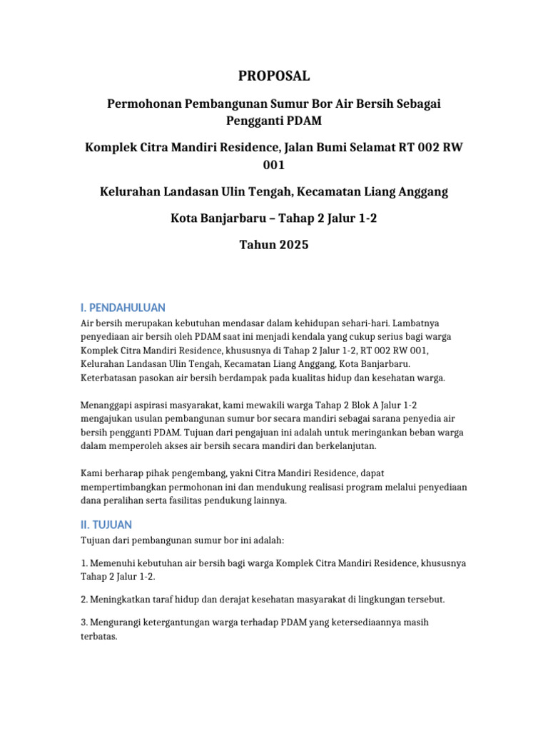 Proposal Sumur Bor 2025 | PDF
