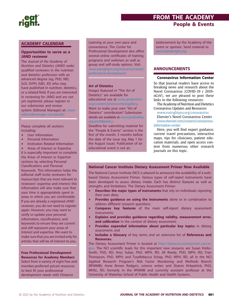April 2022 People & Events Jand | PDF | Dietitian