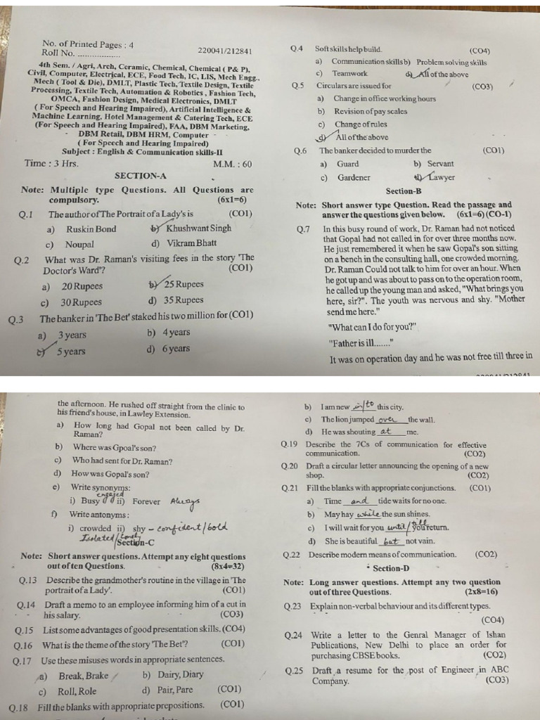 English Old Question Paper | PDF