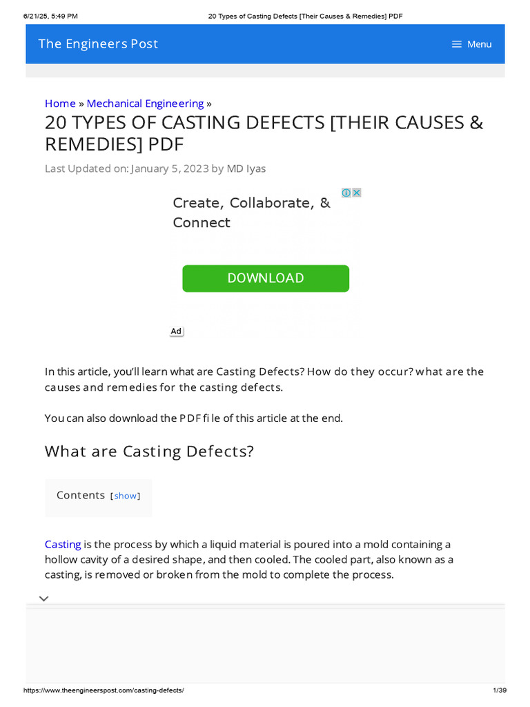 Casting Defects: Causes & Remedies | PDF | Building Materials ...