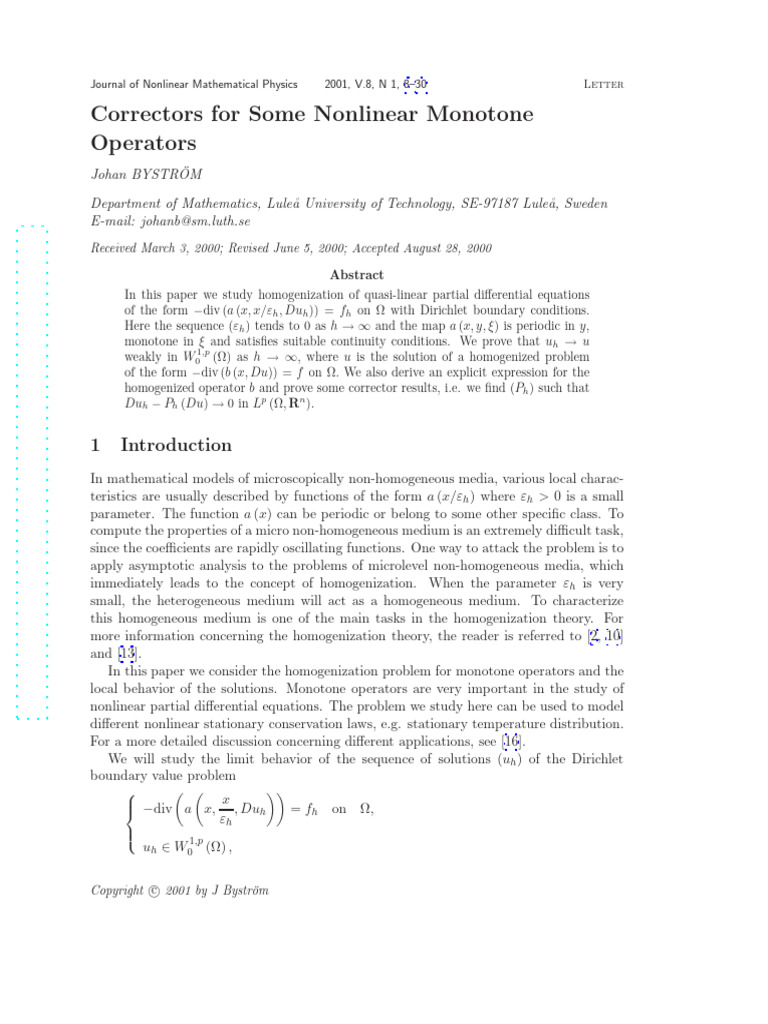 Byström (2001) Correctors For Some Nonlinear Monotone | PDF | Nonlinear ...