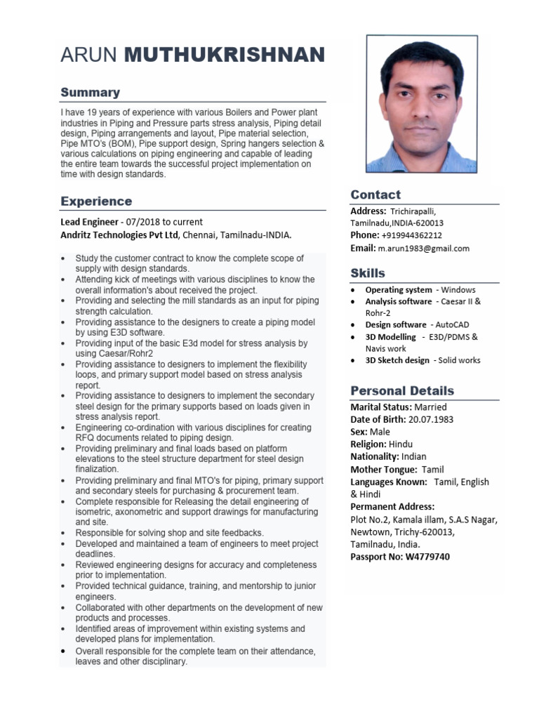 Arun Muthukrishnan Resume | PDF | Mechanical Engineering