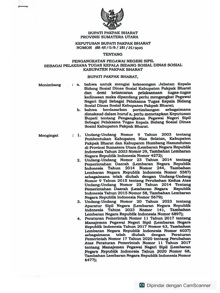 SK Plt. Kabid Sosial | PDF