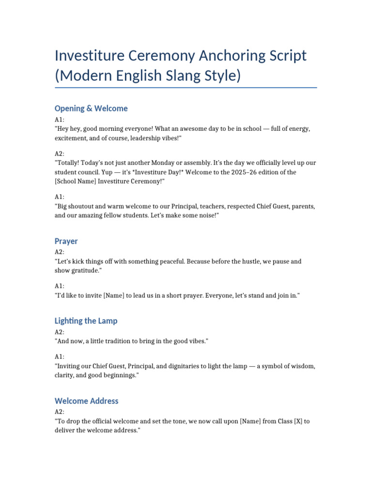 Investiture Ceremony Modern English Script | PDF