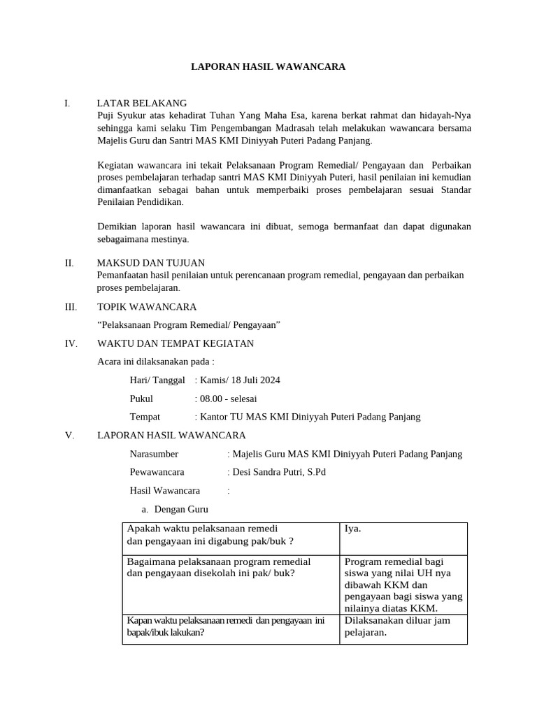 Laporan Hasil Wawancara | PDF