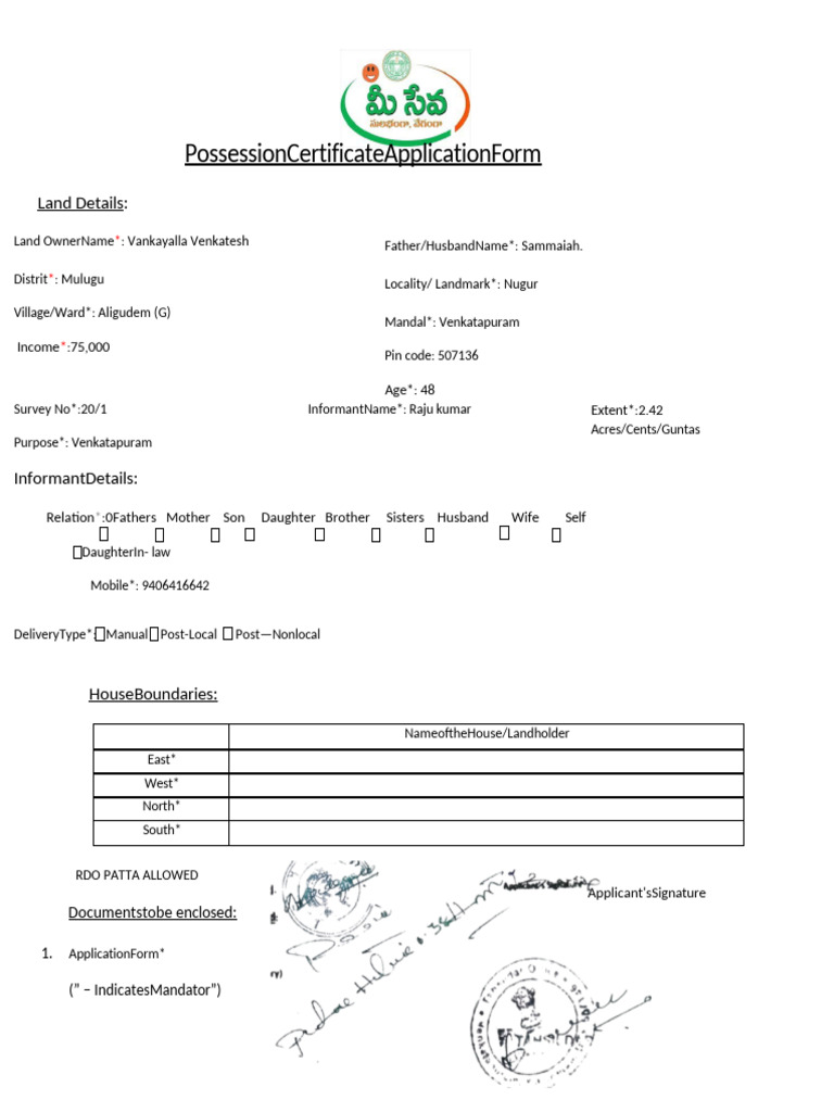 Possession Certificate Applicationform | PDF