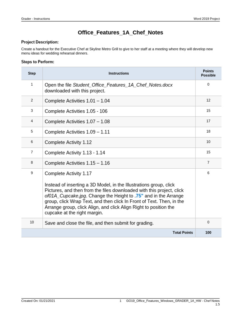 Office Features 1A Chef Notes Instructions | PDF