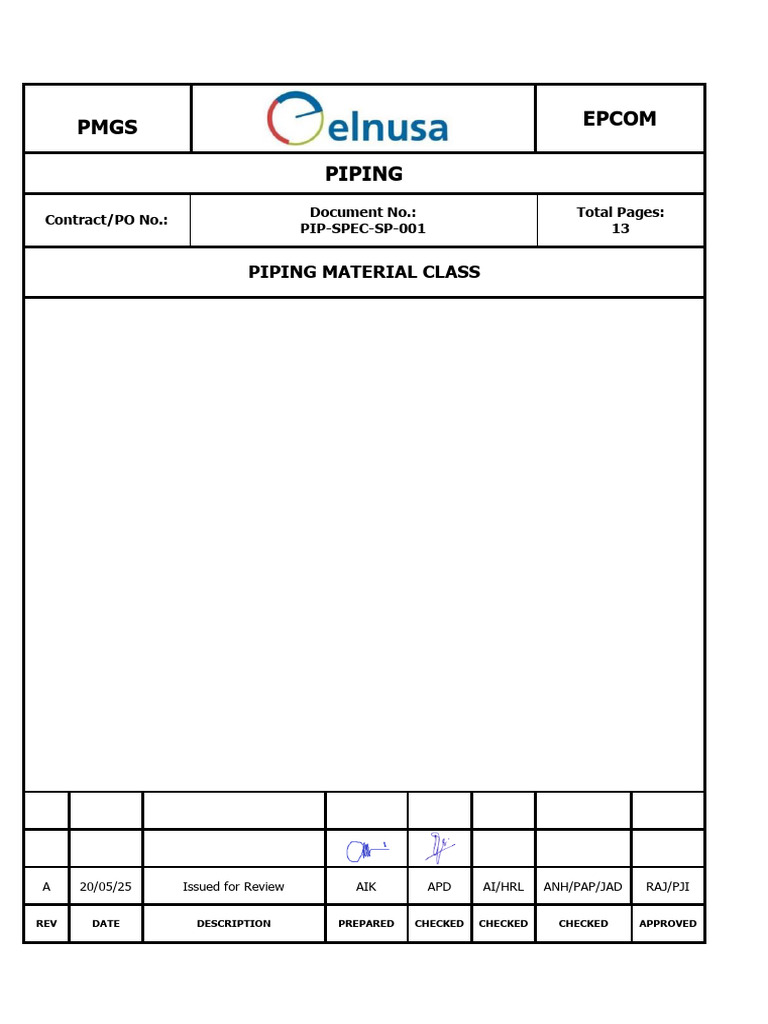 PIP-SPEC-SP-001 - Rev A Piping Material Class | PDF | Pipe (Fluid ...