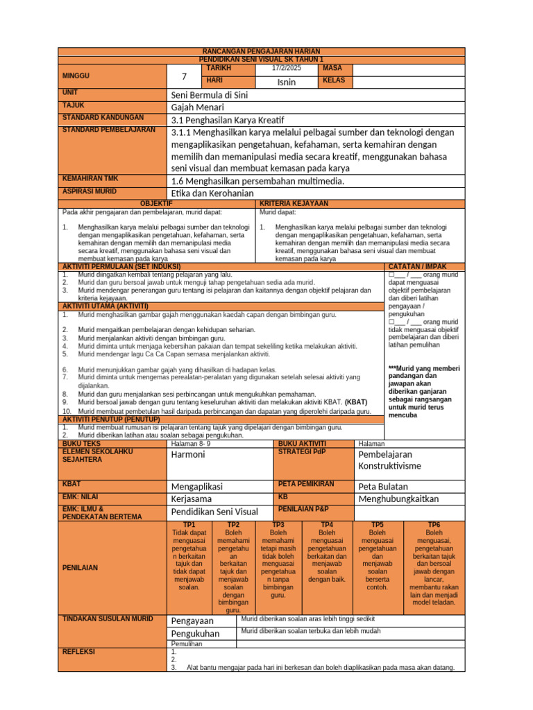 Rph Minggu 7 Psv Sk Thn 1 2025 by Cikgu Gorgeous | PDF