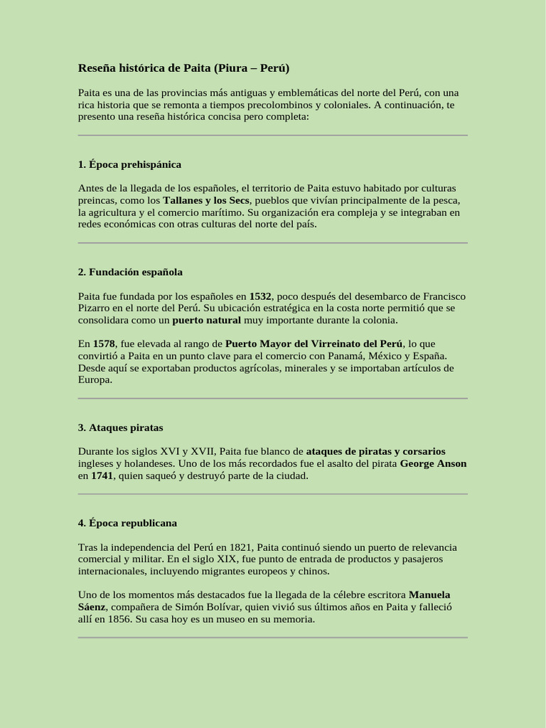 Reseña Histórica de Paita | PDF | Perú | Puerto