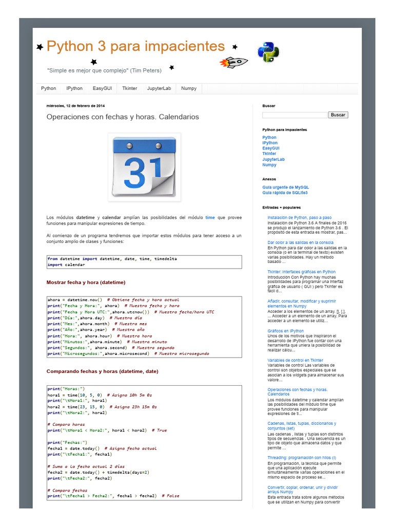 Python 3 para Impacientes - Operaciones Con Fechas y Horas. Calendarios ...