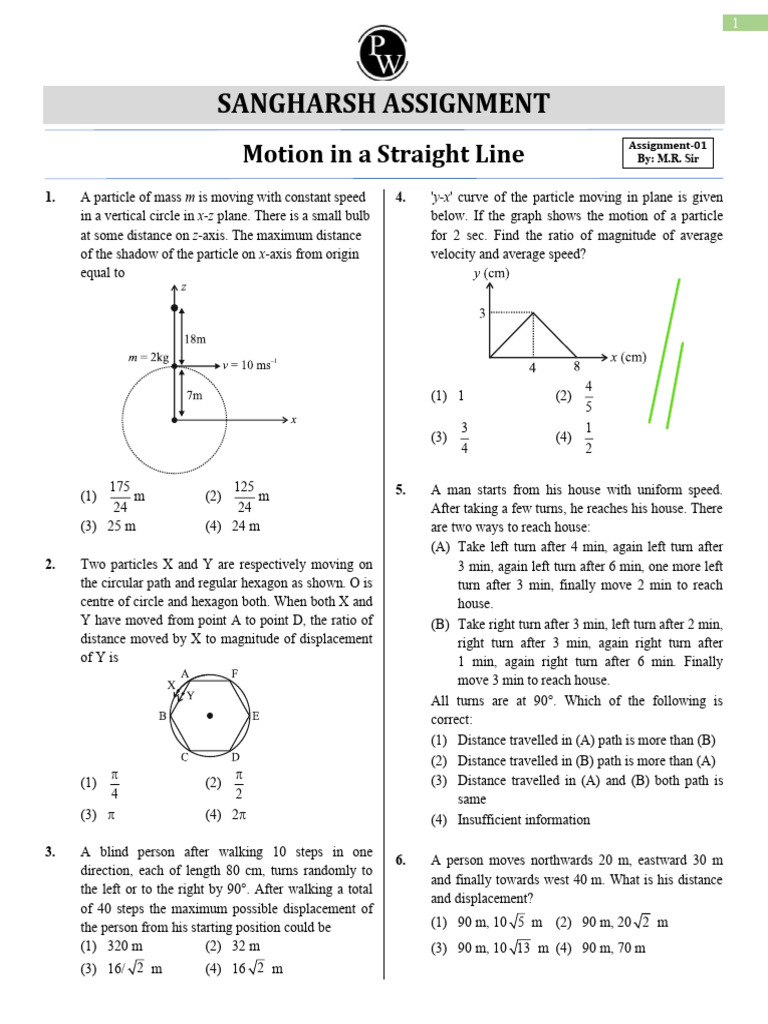 Assignment For Kinematics | PDF | Velocity | Speed