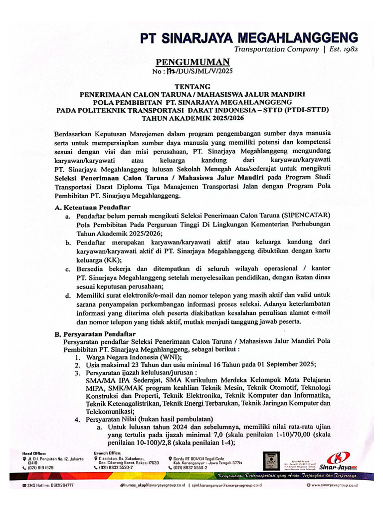 Penerimaan Calon Taruna PTDI-STTD - 1 | PDF