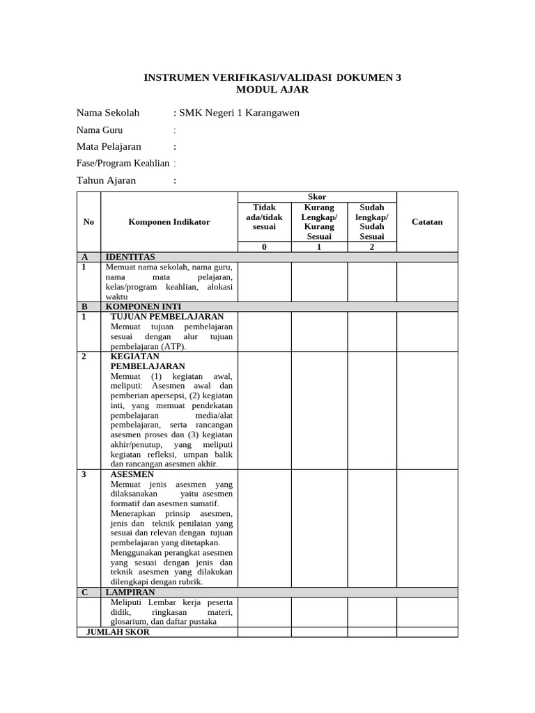 Lampiran 3 (Instrumen Verifikasi Modul Ajar) | PDF