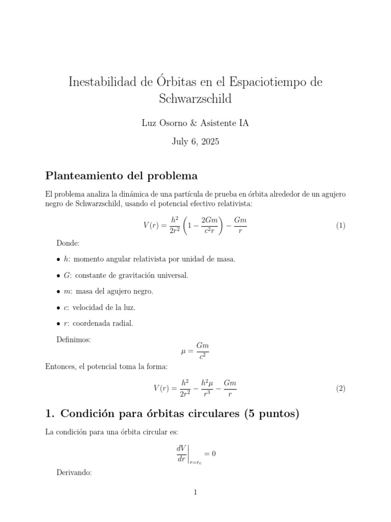 Inestabilidad de Órbitas en Schwarzschild | PDF | Orbita | Astrofísica