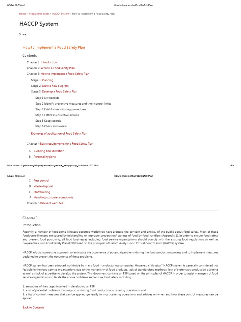 How To Implement A Food Safety Plan | PDF | Food Safety | Hazard ...