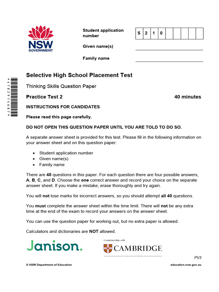 Practice Test 2 - SHS Thinking Skills | PDF | Zoo