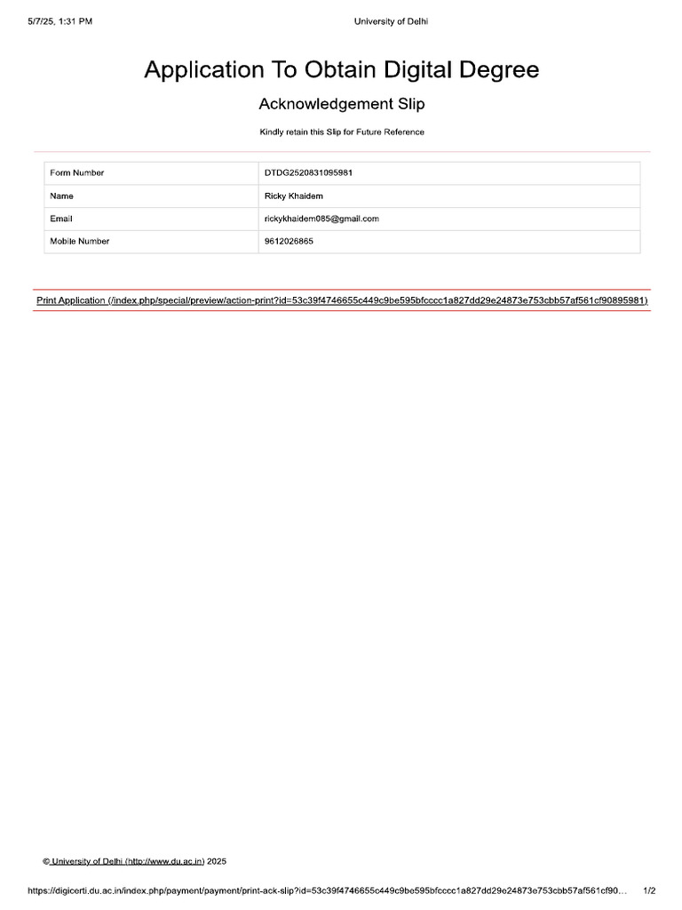 Acknowledgement Slip | PDF