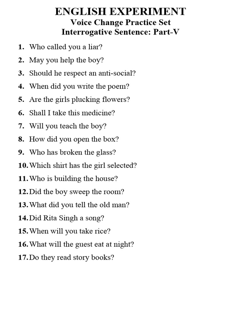 Voice Change Int Practice Set 5 | PDF