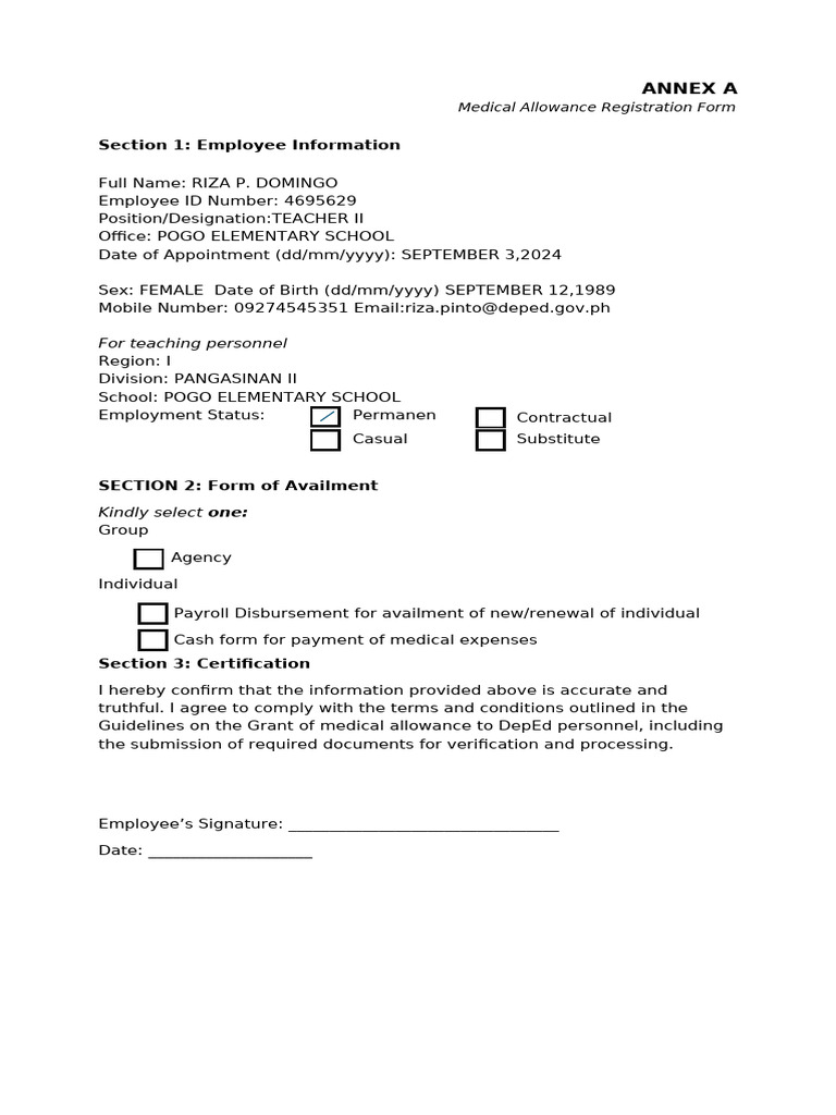 Medical Allowance Registration Form | PDF