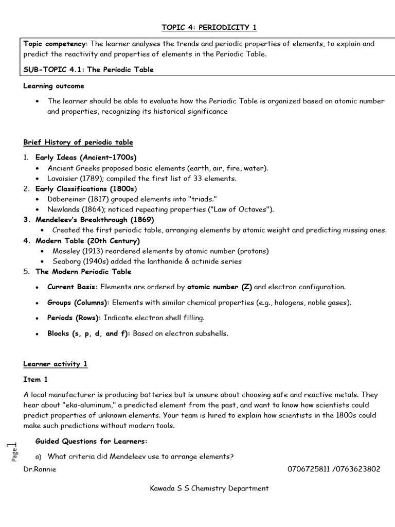 Understanding Periodicity in the Periodic Table | PDF | Periodic Table ...