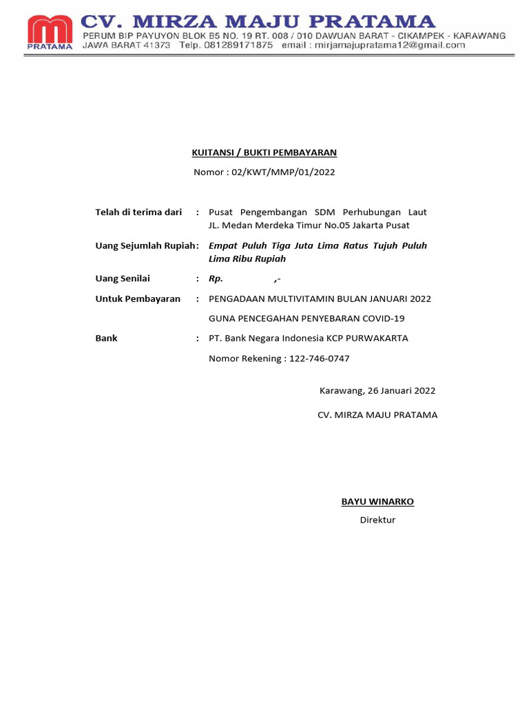 Pusbang Laut Kwitansi, (ST FTR SJ INV) | PDF