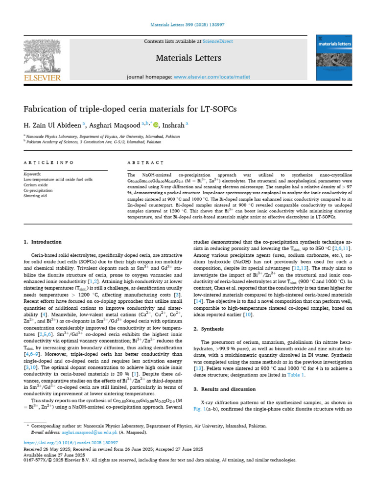 1 s2.0 S0167577X25010262 Main | PDF | Solid Oxide Fuel Cell | Sintering