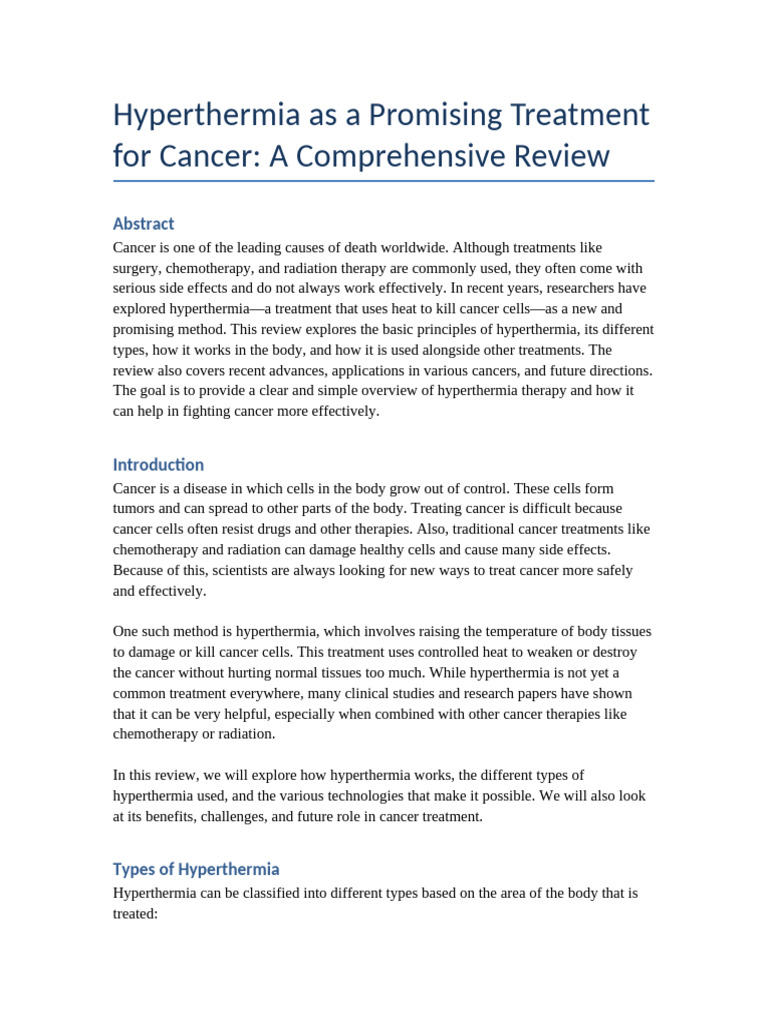 Hyperthermia: A New Cancer Treatment Approach | PDF | Cancer ...