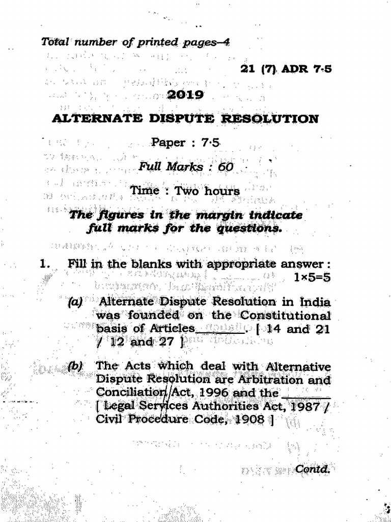 Alternate Dispute Resolution 2019 Ba - LLB Sem-VII | PDF