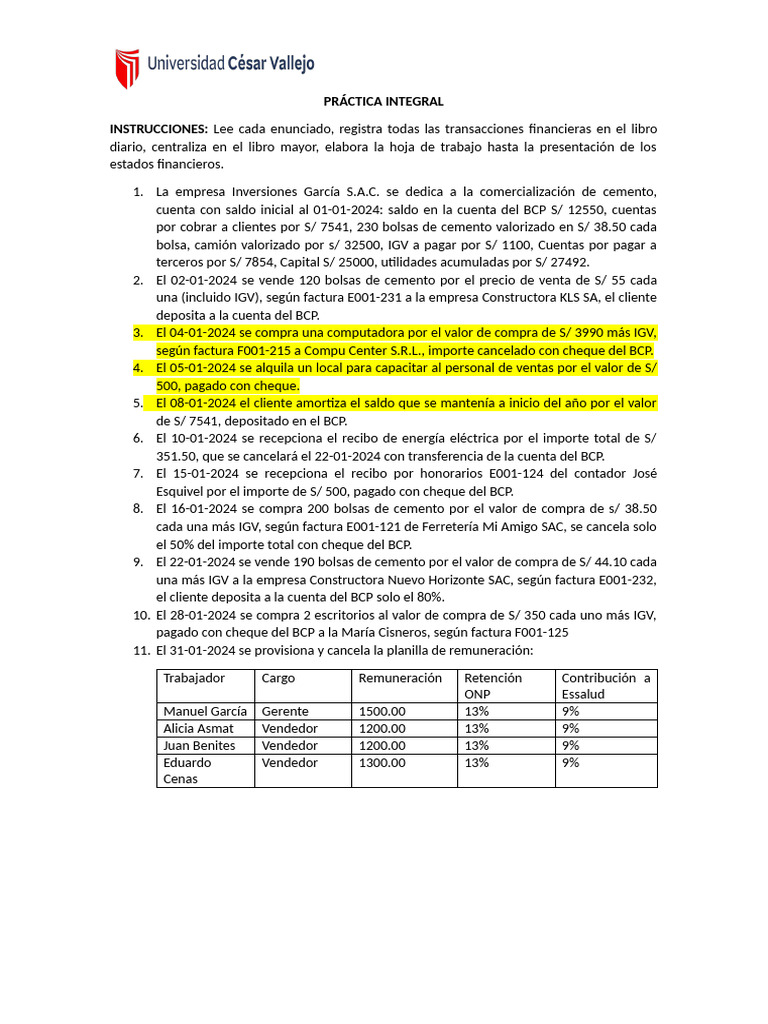 PRÁCTICA INTEGRAL Semana 2 CONTA APLICADA | PDF | Economias