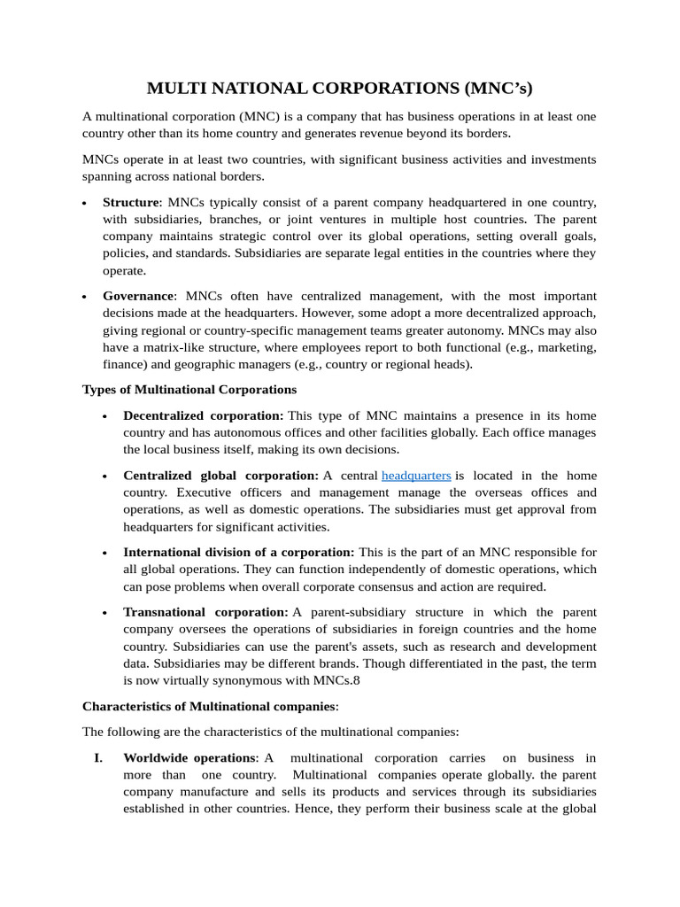 Understanding Multinational Corporations | PDF | Multinational ...