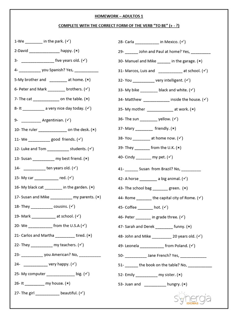 HOMEWORK - Verb To Be | PDF