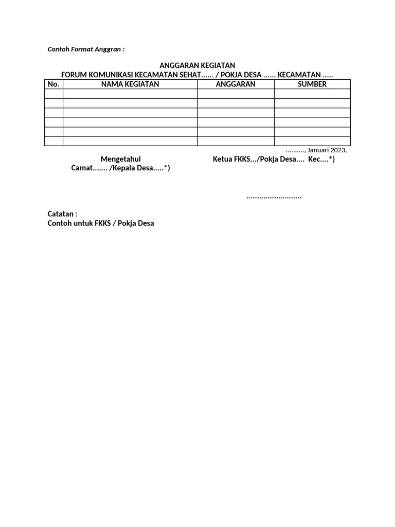 Contoh Format Anggaran Kegiatan Desa | PDF