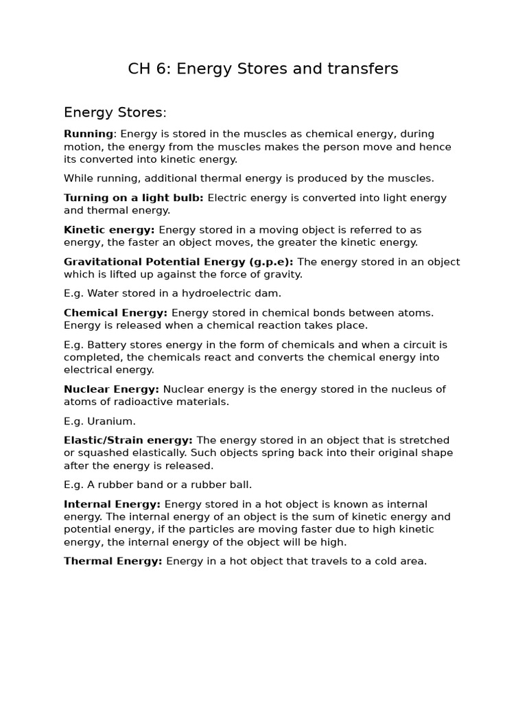 Energy Stores and Transfers Explained | PDF | Kinetic Energy ...