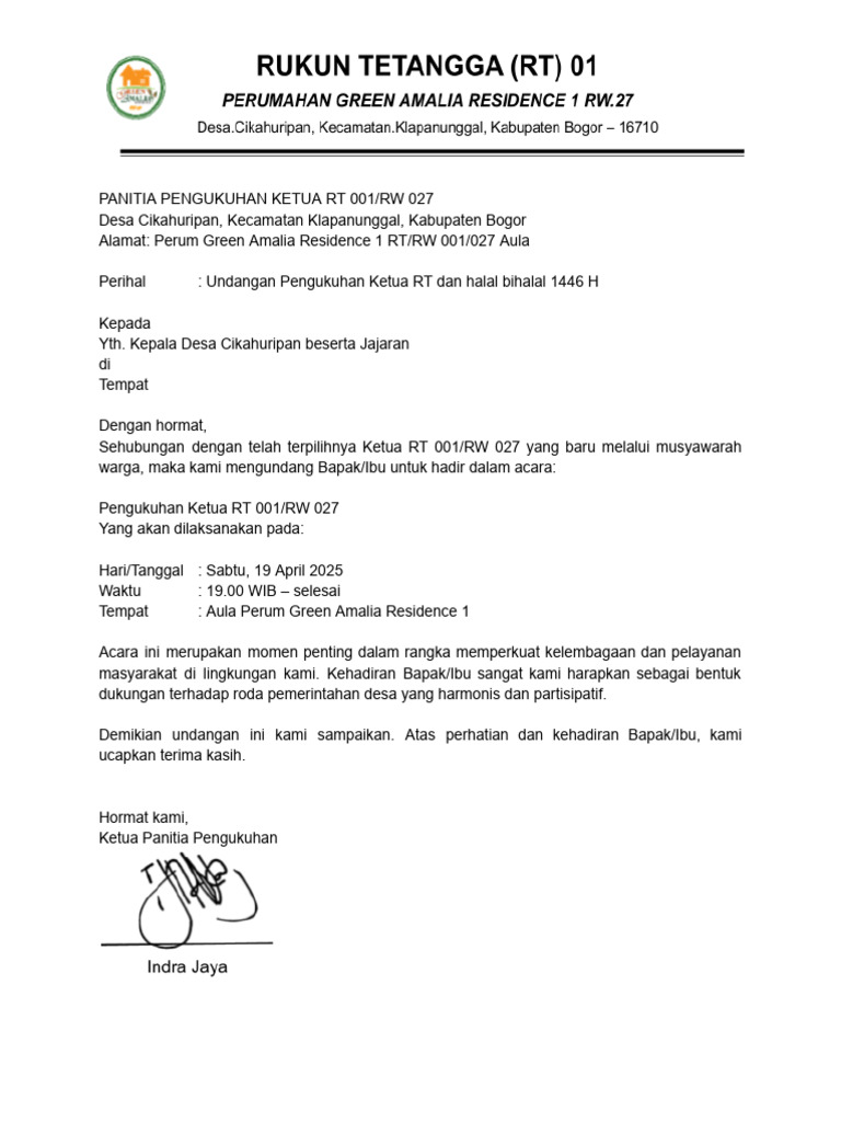 Surat Undangan Pengukuhan RT | PDF