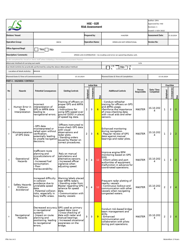Navigational Risk Assessment for Speed Log Failure | PDF | Navigation ...