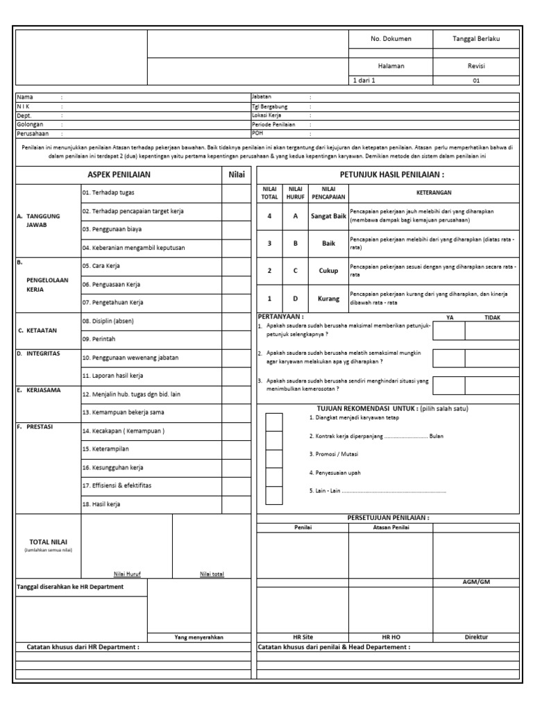 Formulir Penilaian Karyawan HR | PDF