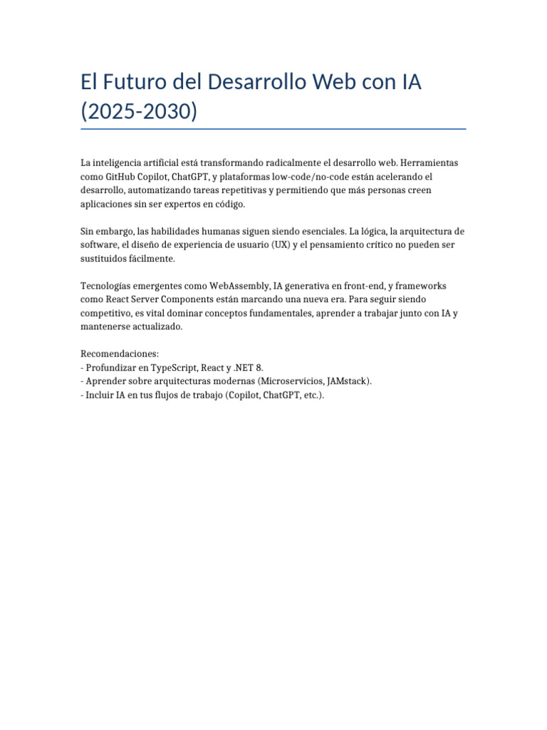 Futuro Desarrollo Web IA | PDF